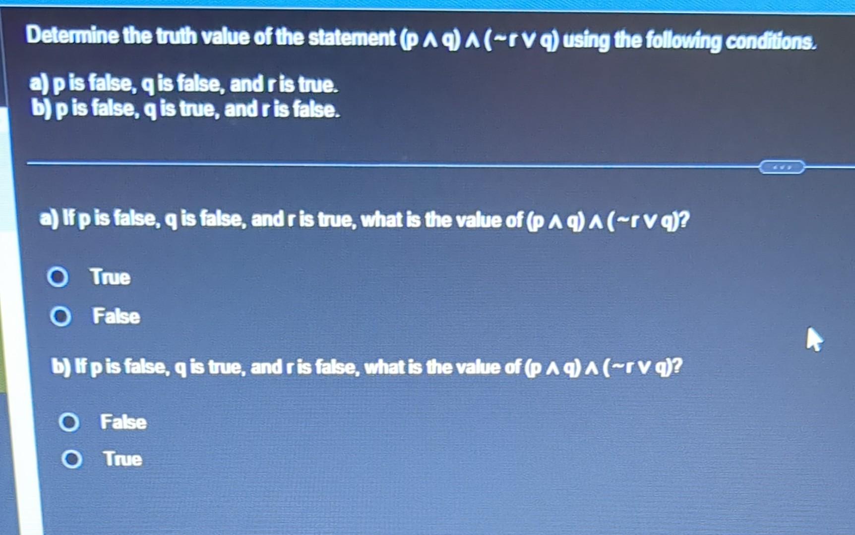 Solved Determine the truth value of the statement | Chegg.com