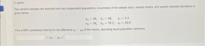 Solved Two random samples are selected from two independent | Chegg.com