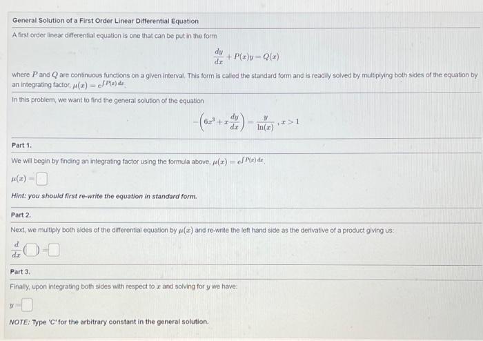 Solved General Solution of a First Order Linear Differential | Chegg.com