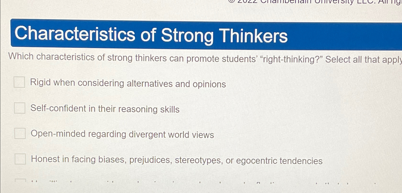 Solved Characteristics of Strong ThinkersWhich | Chegg.com