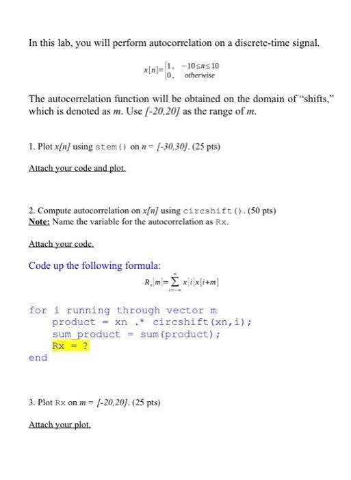 Solved In this lab, you will perform autocorrelation on a | Chegg.com