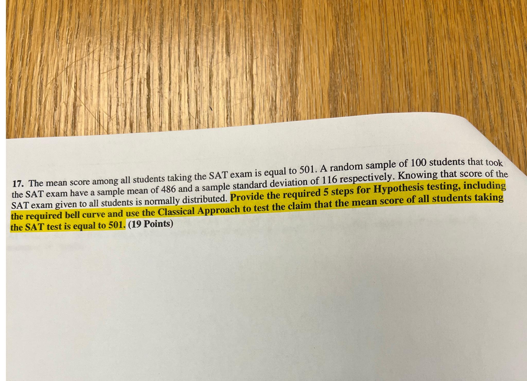 Solved The mean score among all students taking the SAT exam | Chegg.com