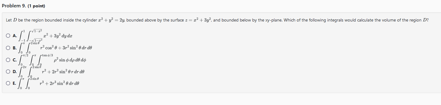 Solved Problem 9. (1 ﻿point)Let D ﻿be the region bounded | Chegg.com