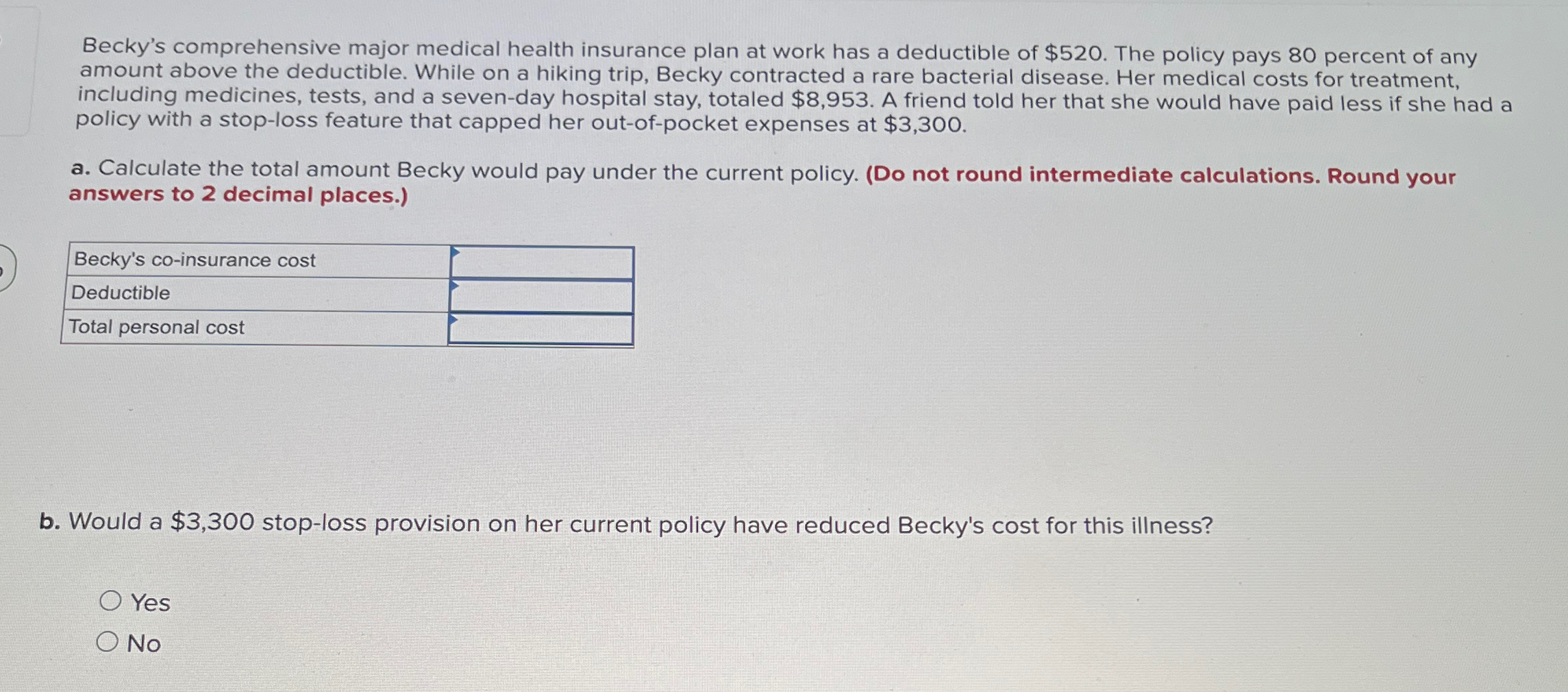 Solved Becky's comprehensive major medical health insurance | Chegg.com