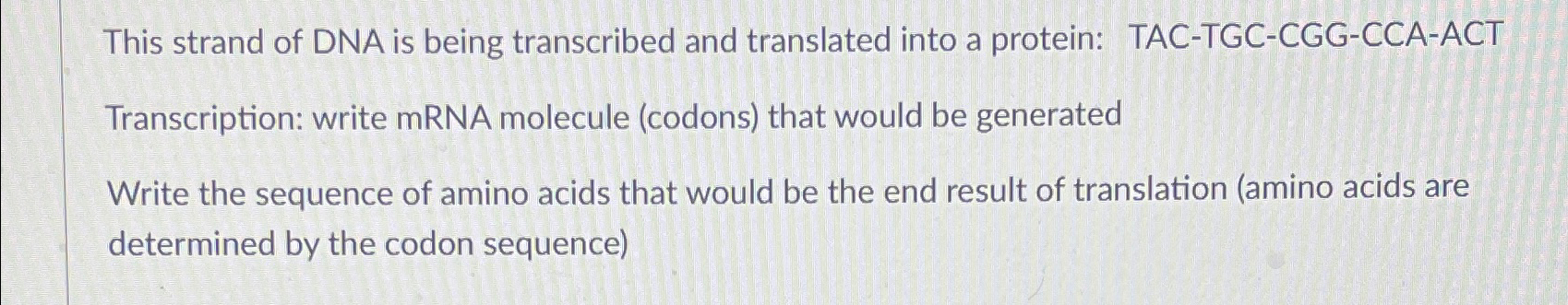 Solved This strand of DNA is being transcribed and | Chegg.com