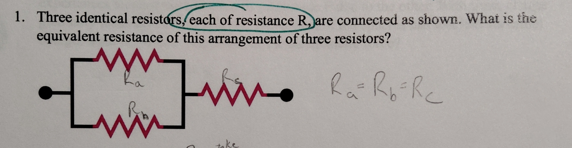 Solved Three identical resistors, each of resistance R, ﻿are | Chegg.com