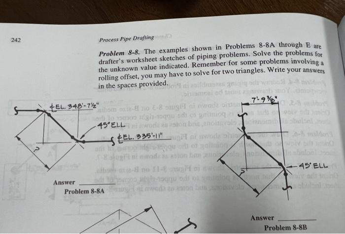 Solved Process Pipe Drafting Problem 8-8. The examples shown | Chegg.com