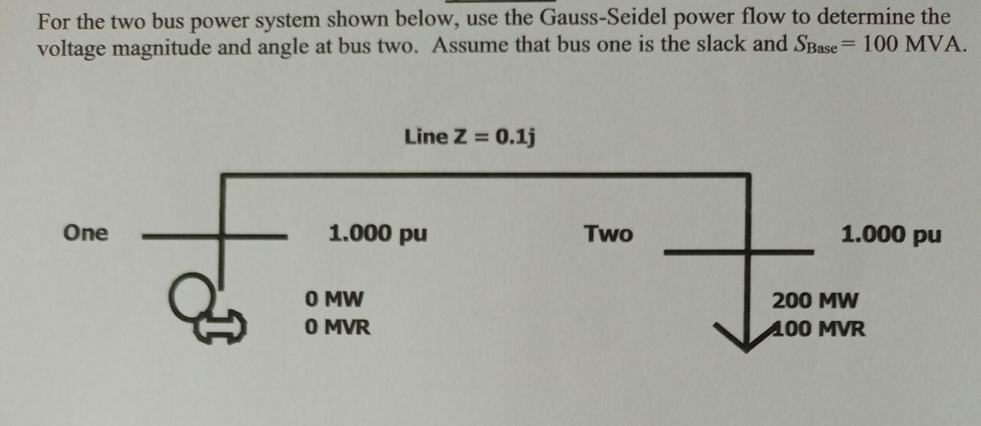 Solved For the two bus power system shown below, use the | Chegg.com