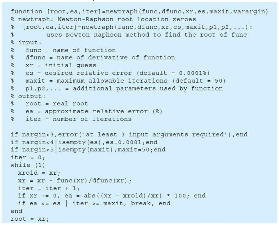 Solved Create Newton Raphson m-files as follows: use the | Chegg.com