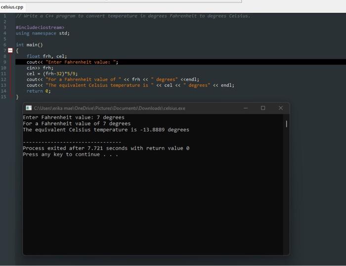 Solved celsius.cpp // Write a C++ program to convert | Chegg.com