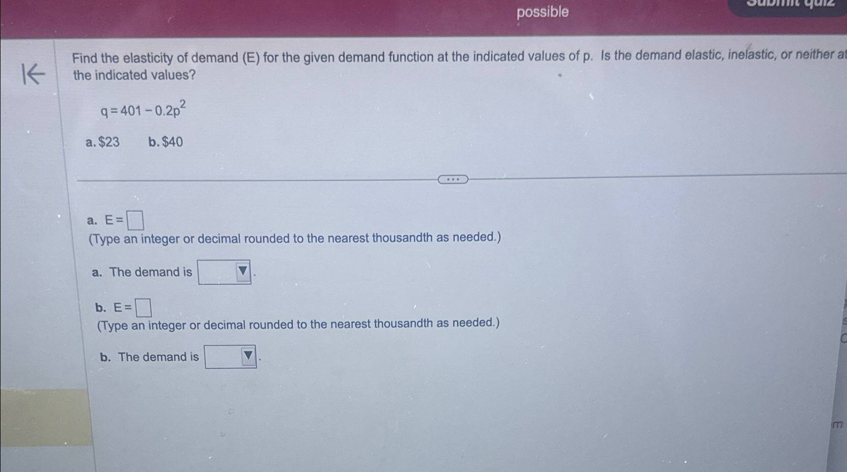 Solved Find the elasticity of demand (E) ﻿for the given | Chegg.com