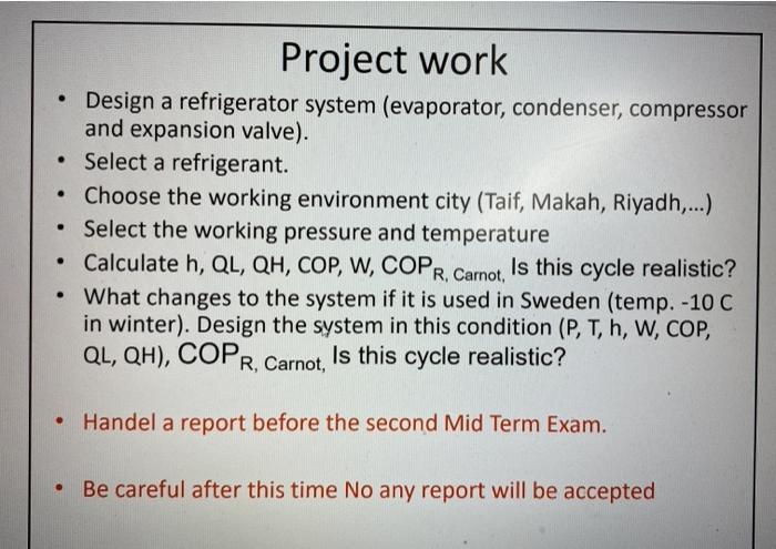 Solved Project work Design a refrigerator system | Chegg.com