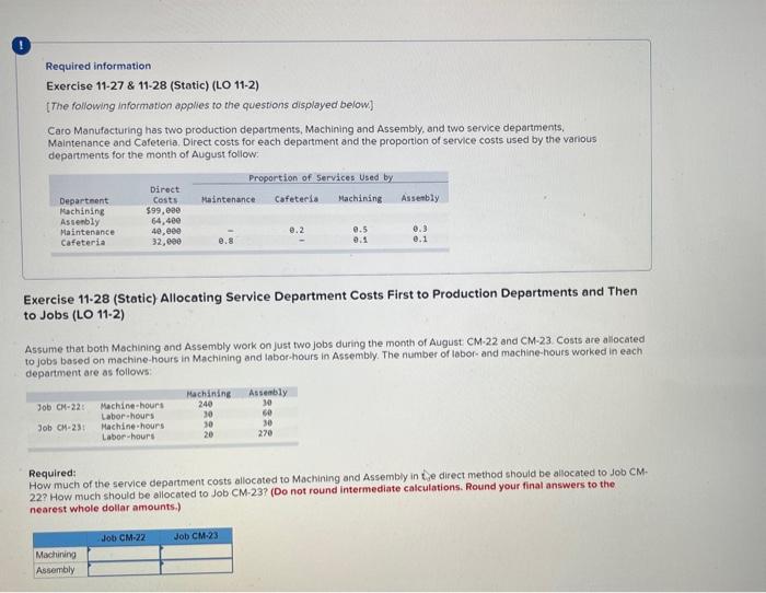 Solved Required information Exercise 11-27 \& 11-28 (Static) | Chegg.com