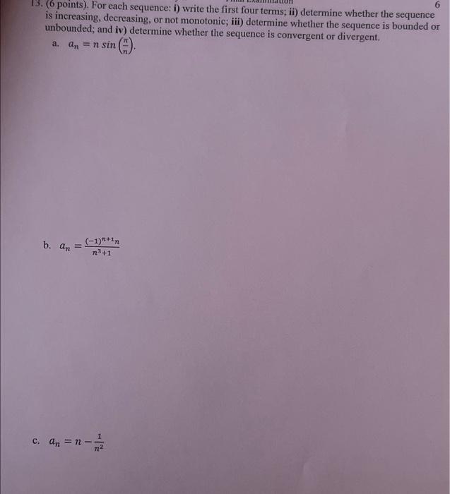 Solved 13. (6 points). For each sequence: i) write the first | Chegg.com