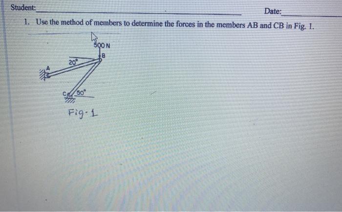Solved Student: Date: 1. Use the method of members to | Chegg.com
