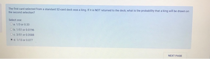 Solved The first card selected from a standard 52 card deck | Chegg.com