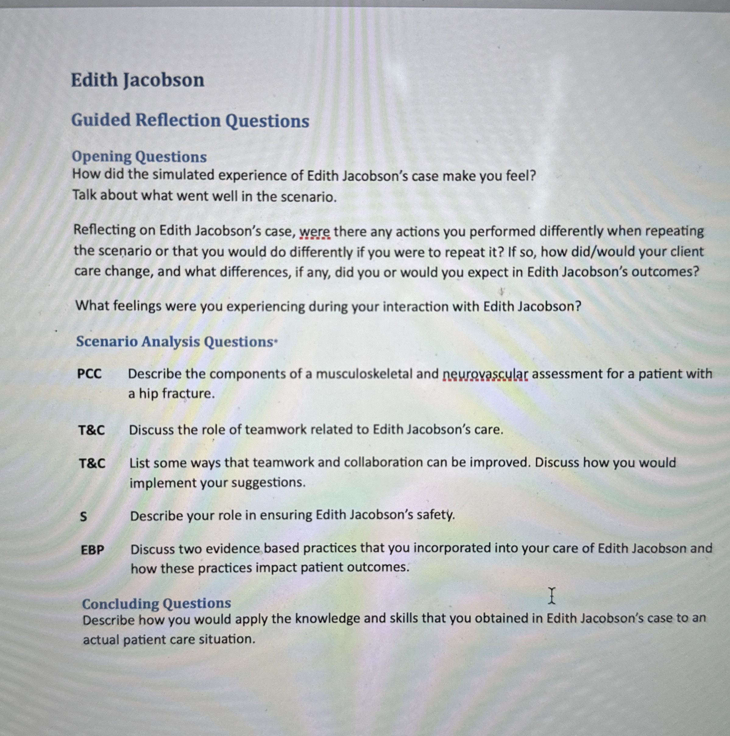 Solved Edith JacobsonGuided Reflection QuestionsOpening | Chegg.com