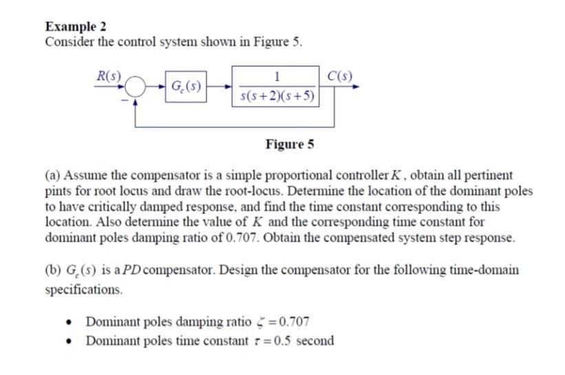 Solved Example 2 Consider the control system shown in Figure | Chegg.com