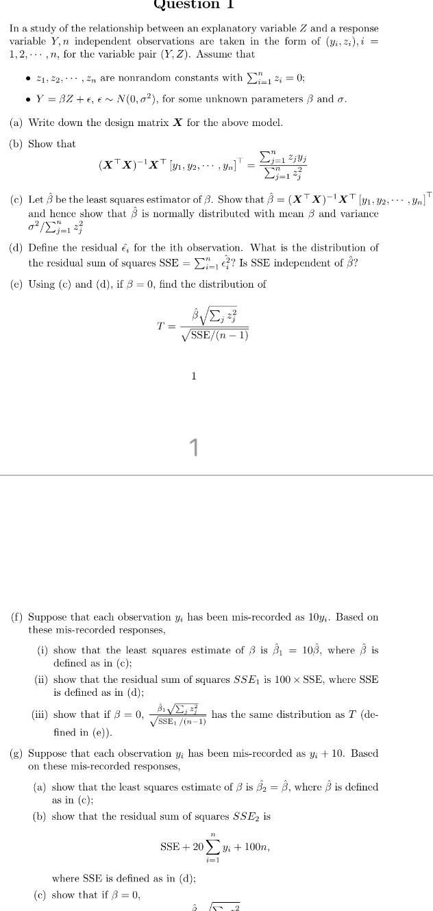 Solved In a study of the relationship between an explanatory | Chegg.com