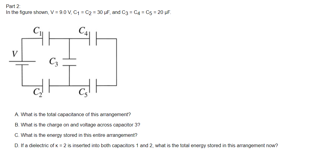 Solved Part 2:In the figure shown, V=9.0V,C1=C2=30μF, ﻿and | Chegg.com