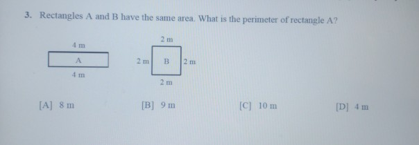 Solved 3. Rectangles A and B have the same area. What is the | Chegg.com