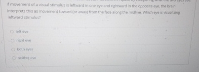 Solved If movement of a visual stimulus is leftward in one | Chegg.com