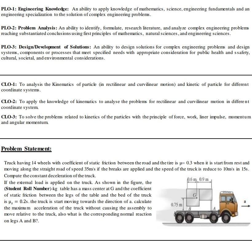 Solved PLO-1: Engineering Knowledge: An ability to apply | Chegg.com