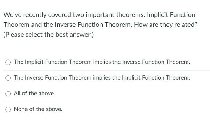 Solved We've recently covered two important theorems: | Chegg.com
