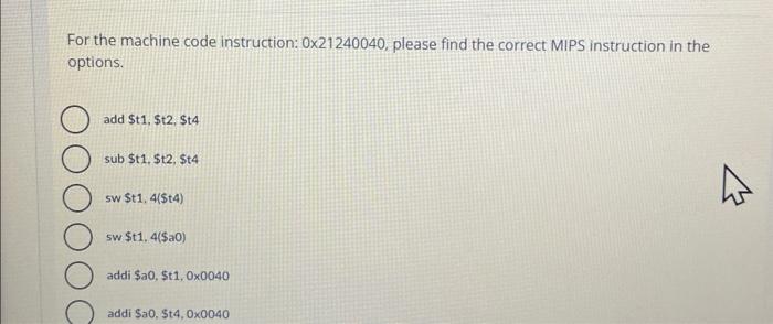 Solved For the machine code instruction: 0x21240040, please | Chegg.com