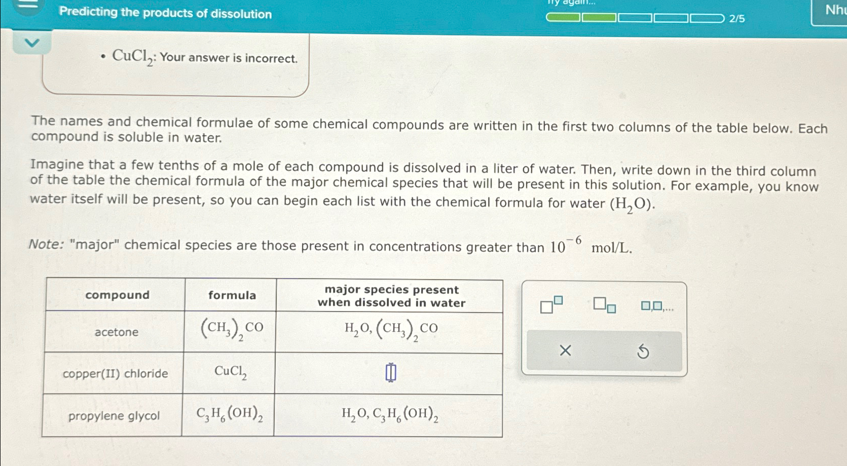 Solved Predicting the products of dissolution25CuCl2 ﻿: Your | Chegg.com