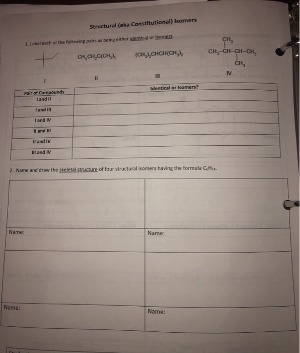 Solved Structural (aka Constitutional) Isomers 1. Label each | Chegg.com