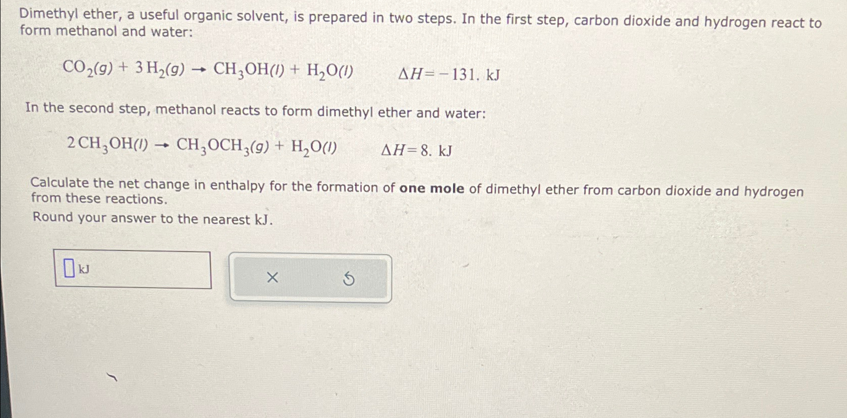 Solved Dimethyl ether, a useful organic solvent, is prepared | Chegg.com