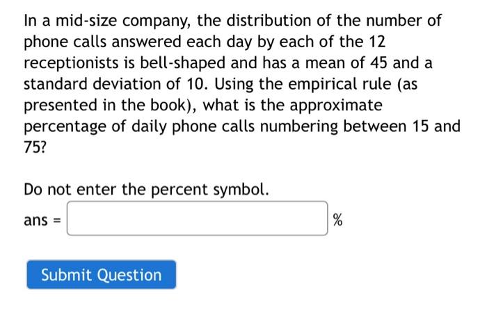 Solved In a mid-size company, the distribution of the number | Chegg.com
