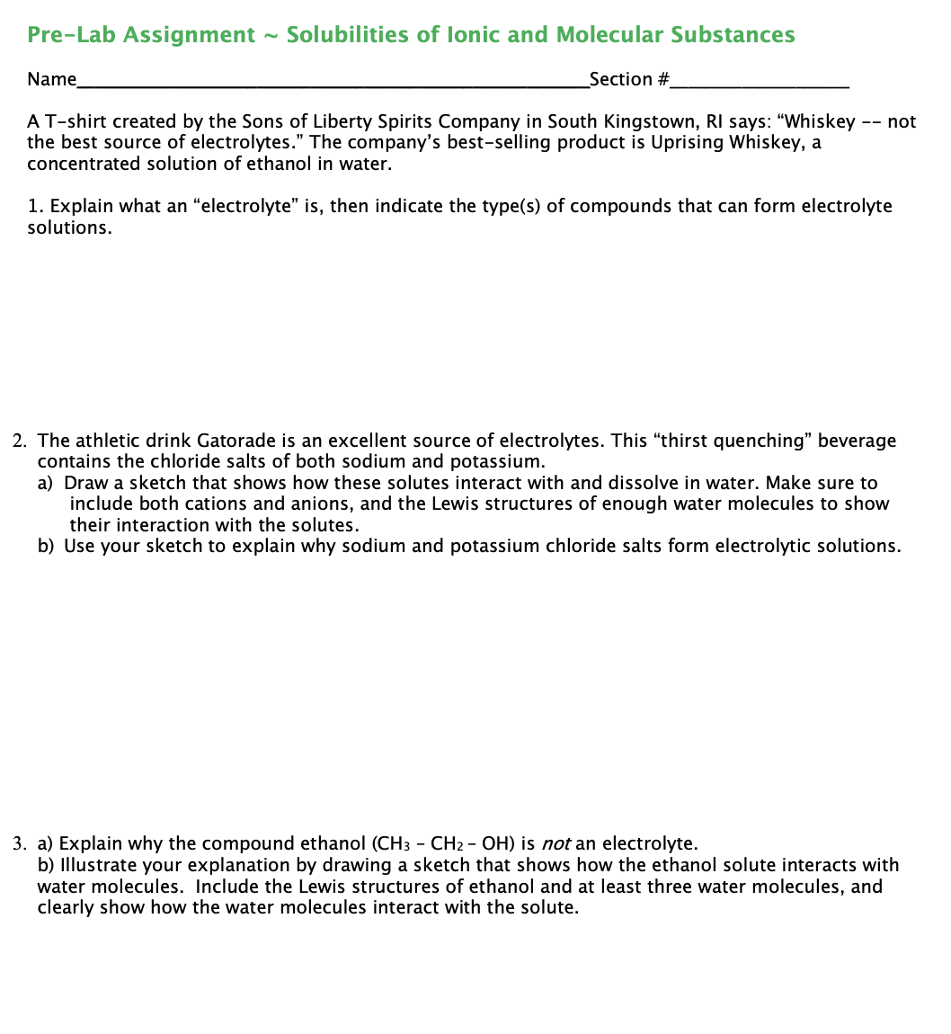 Solved Pre-Lab Assignment ∼ ﻿Solubilities of Ionic and | Chegg.com