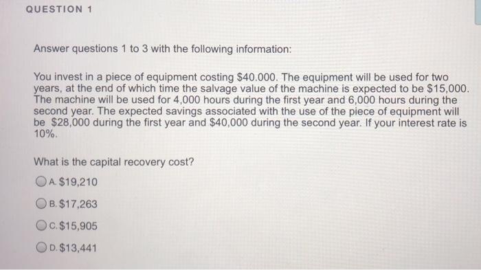Solved QUESTION 1 Answer questions 1 to 3 with the following | Chegg.com