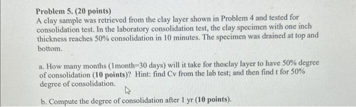 Solved Problem 5. (20 points) A clay sample was retrieved | Chegg.com