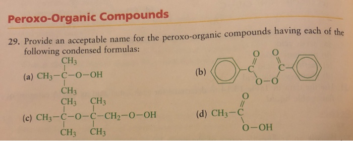Solved Peroxo-Organic Compounds 29. Provide an acceptable | Chegg.com