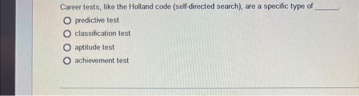 Solved Career tests, like the Holland code (self-directed | Chegg.com