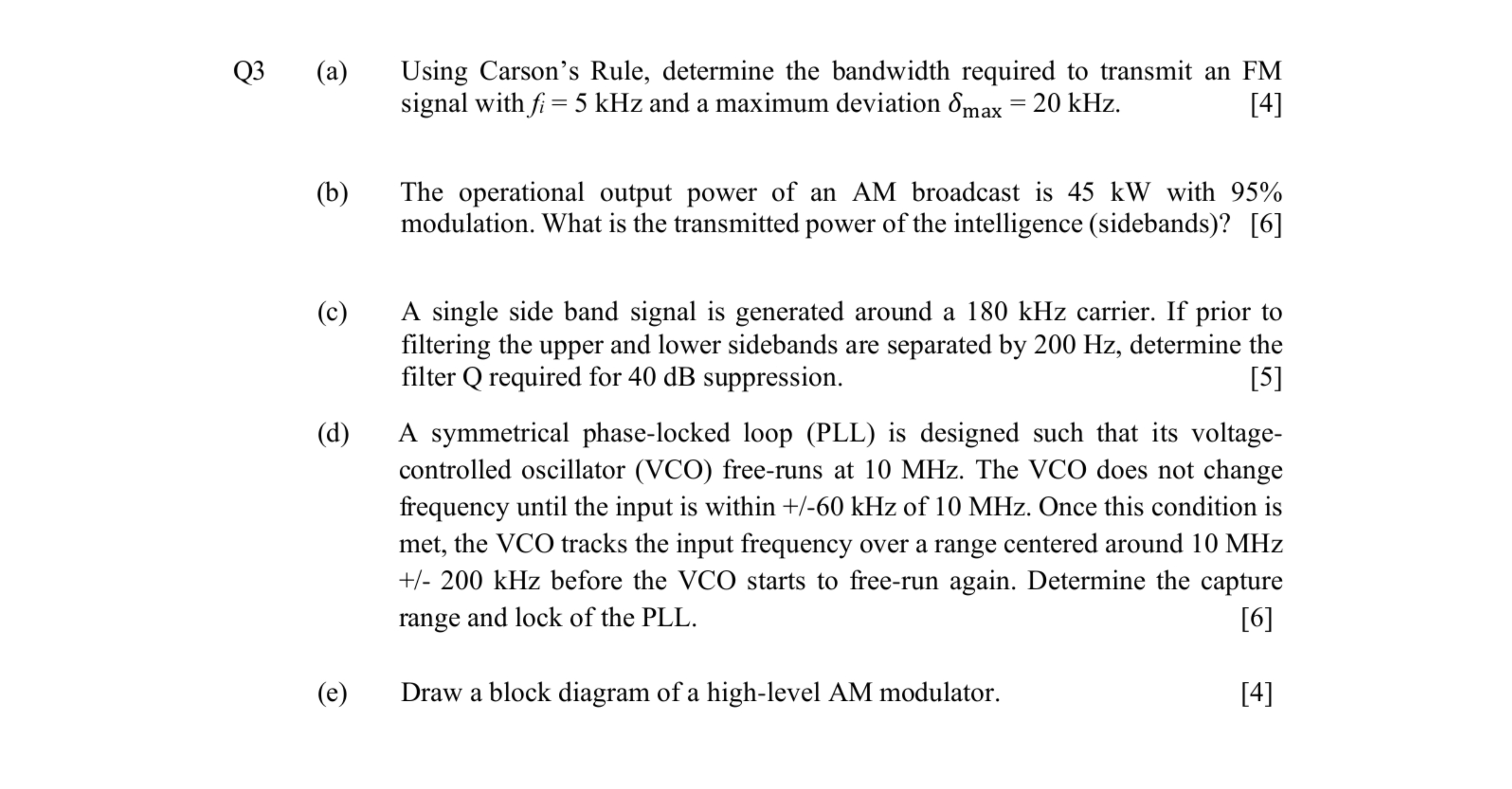 Solved (a) ﻿Using Carson's Rule, determine the bandwidth | Chegg.com