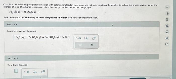 Solved Complete the following precipitation reaction with | Chegg.com