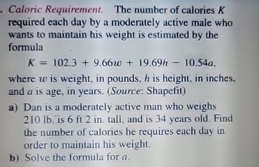 Solved Caloric Requirement. The number of calories K | Chegg.com
