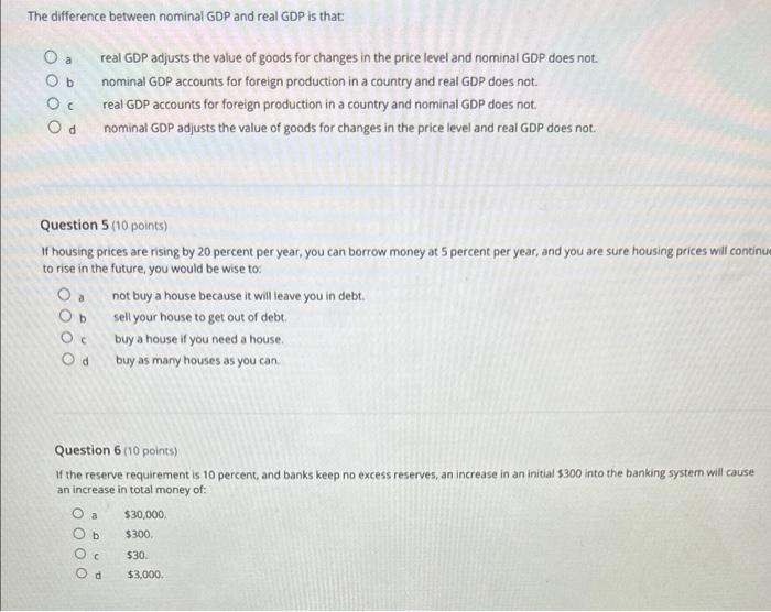 Solved The difference between nominal GDP and real GDP is | Chegg.com