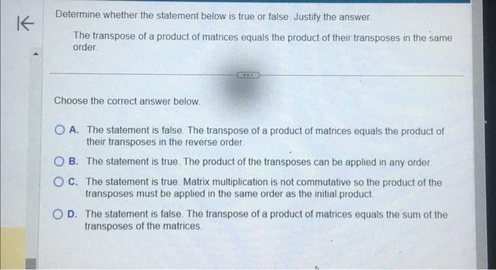 Solved Determine whether the statement below is true or | Chegg.com