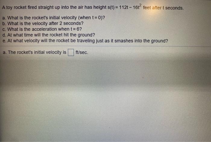 Solved A toy rocket fired straight up into the air has | Chegg.com