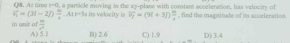 Solved Q8. At time t=0, a particle moving in the xy-plane | Chegg.com