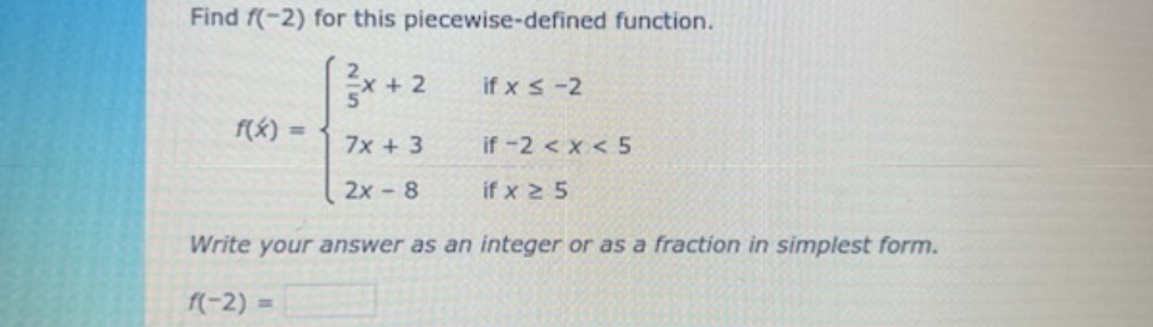 Solved Find f(-2) ﻿for this piecewise-defined | Chegg.com