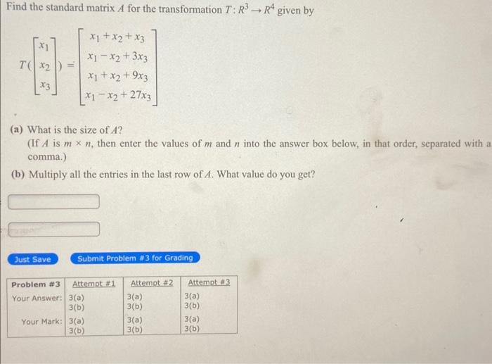 Solved Find the standard matrix A for the transformation | Chegg.com