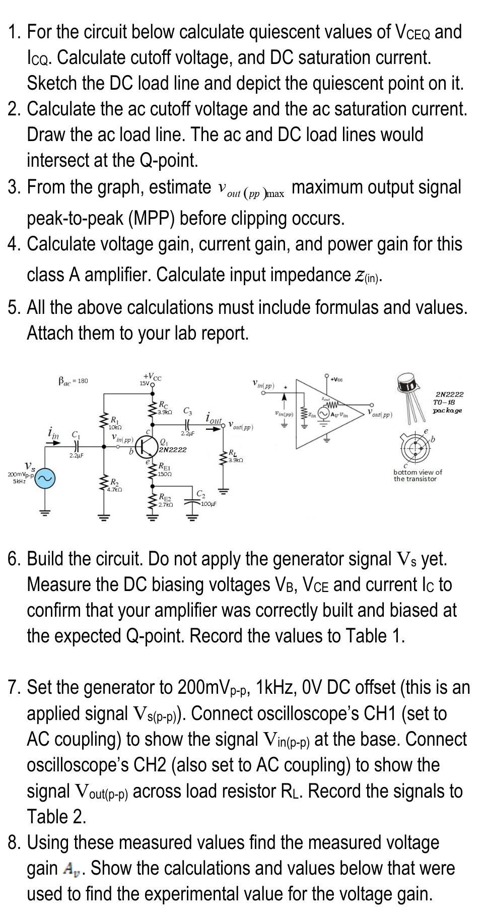 Solved 1. For the circuit below calculate quiescent values | Chegg.com