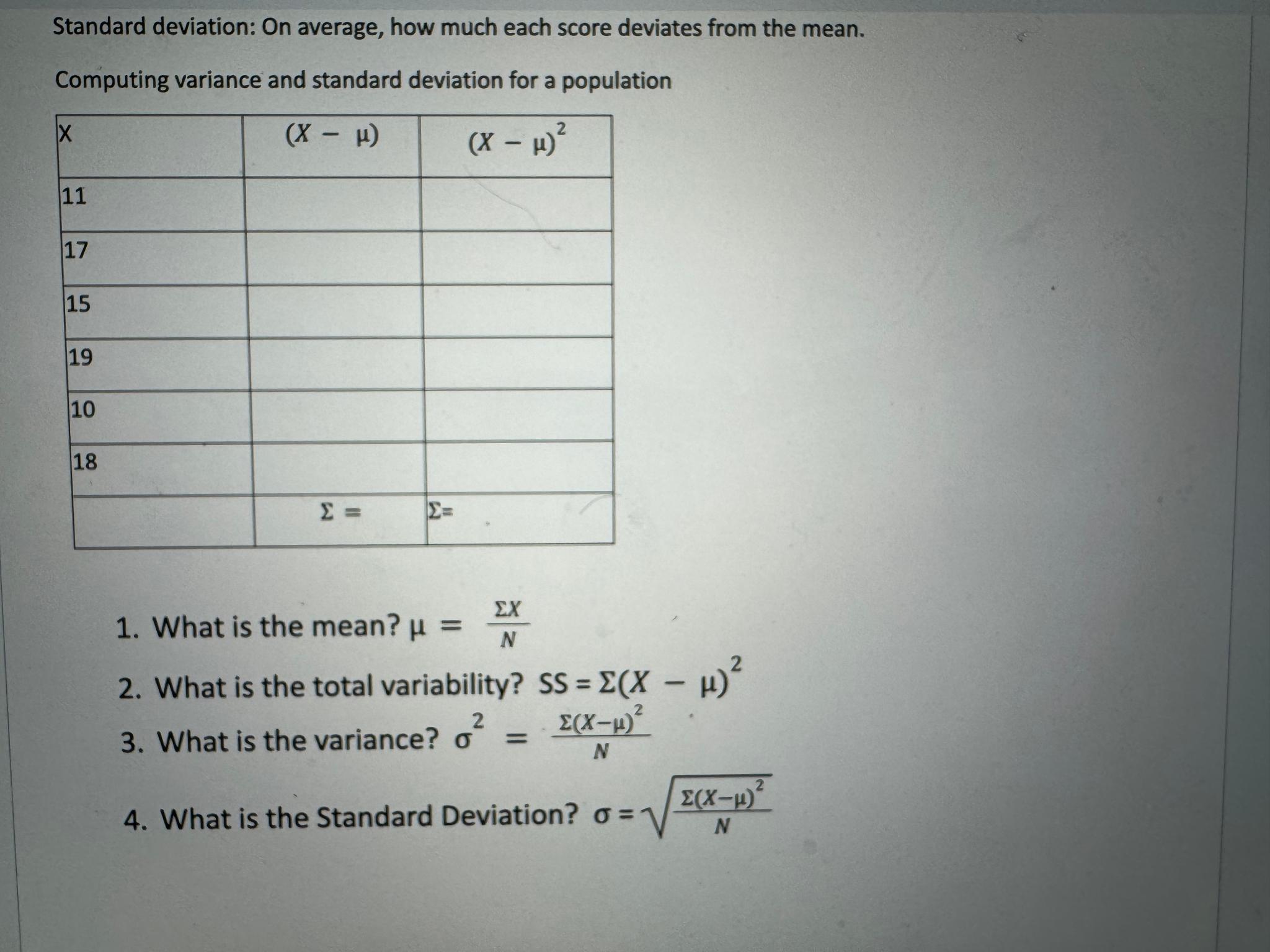 Solved Standard deviation: On average, how much each score | Chegg.com