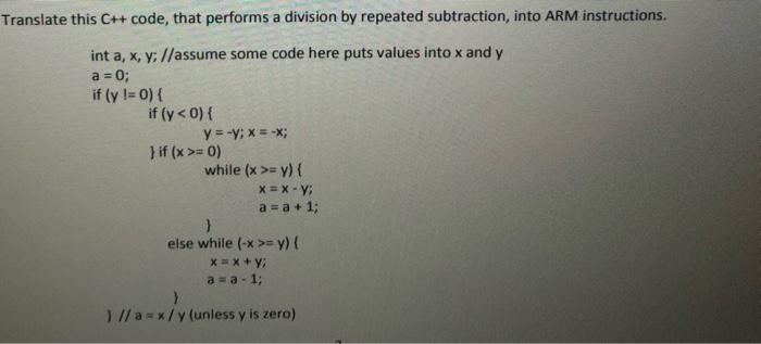 Solved Translate this C++ code, that performs a division by | Chegg.com